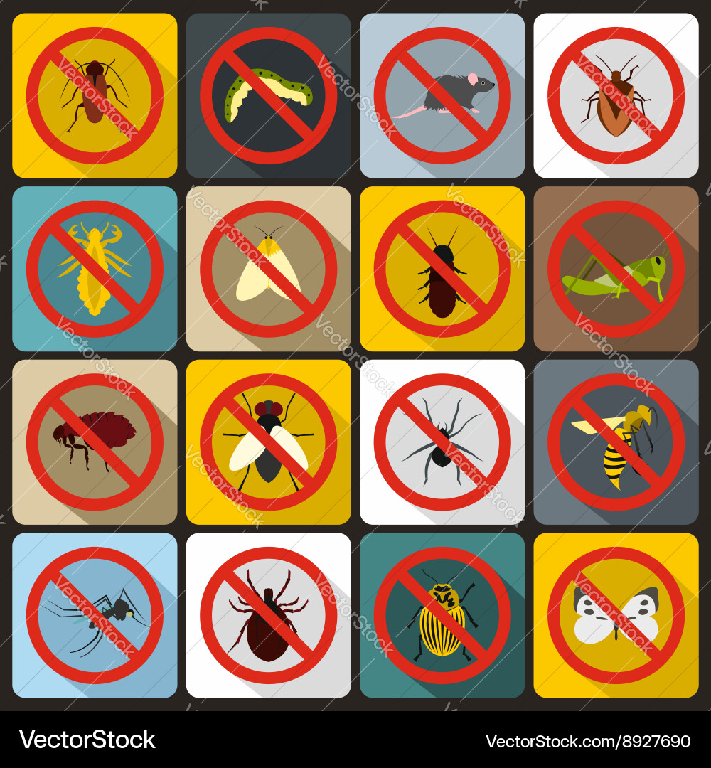 No insect sign icons set flat style Royalty Free Vector