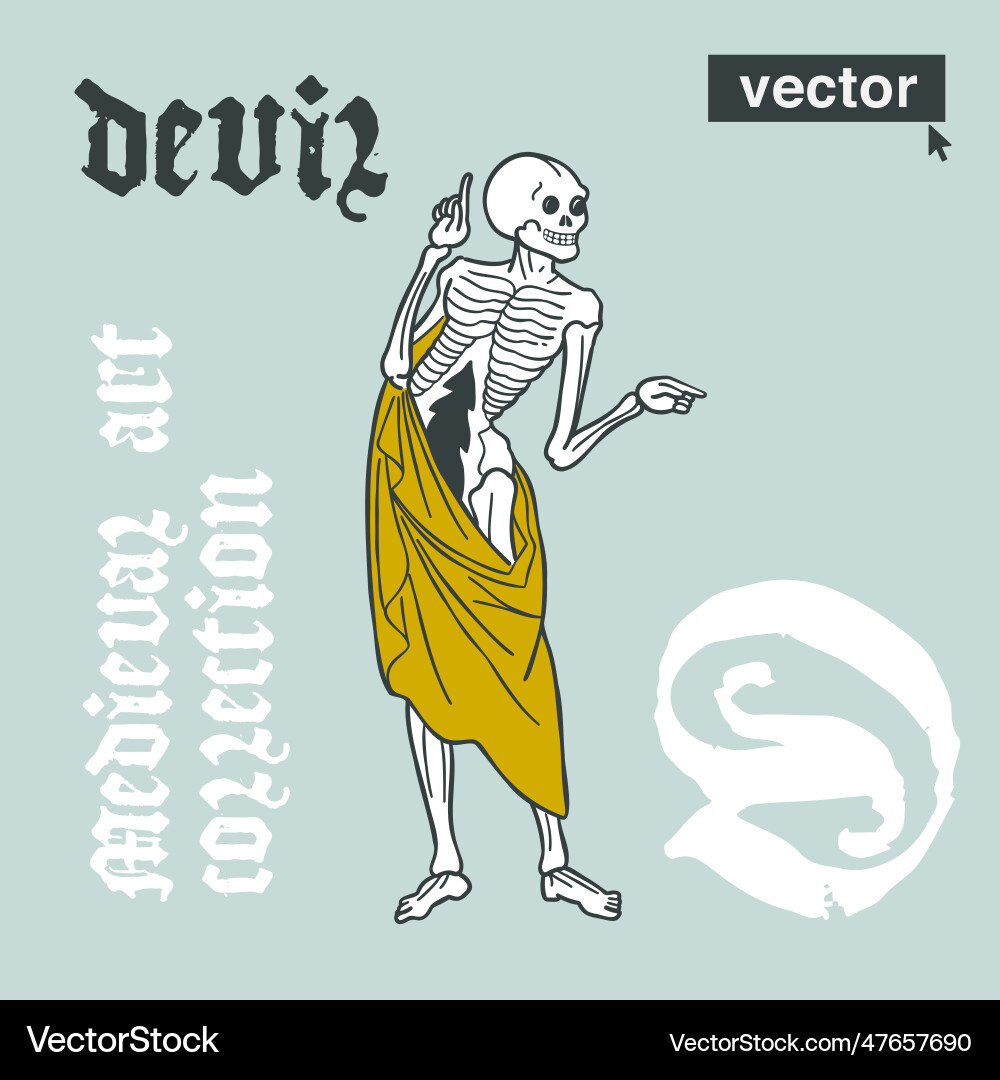 Skeleton in cloak medieval style engraving art Vector Image