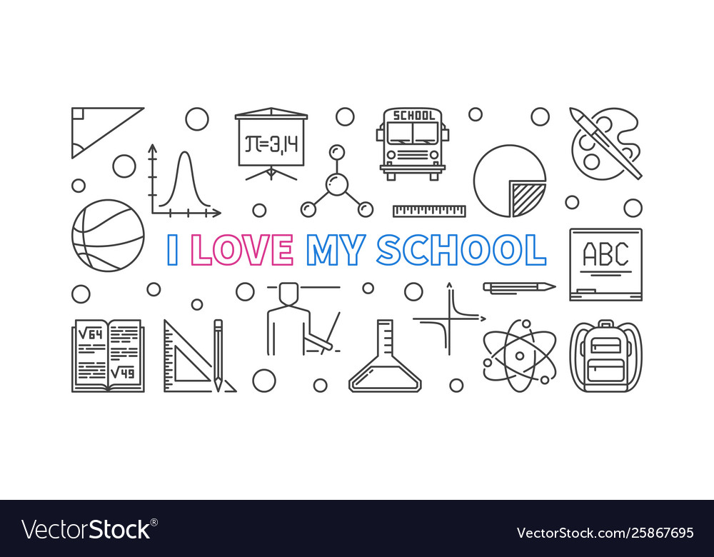 I love my school outline horizontal banner Vector Image