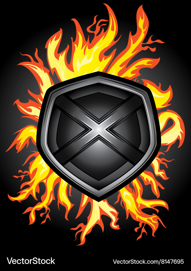 Metal steel shield fire flames background Vector Image