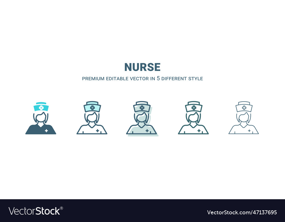 Nurse icon in 5 different style outline filled Vector Image