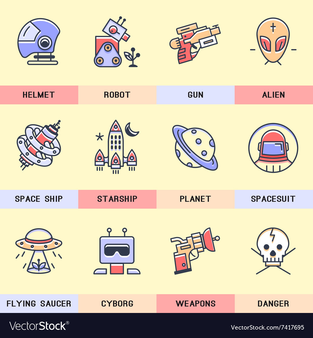 Set of linear icons in a modern flat Royalty Free Vector