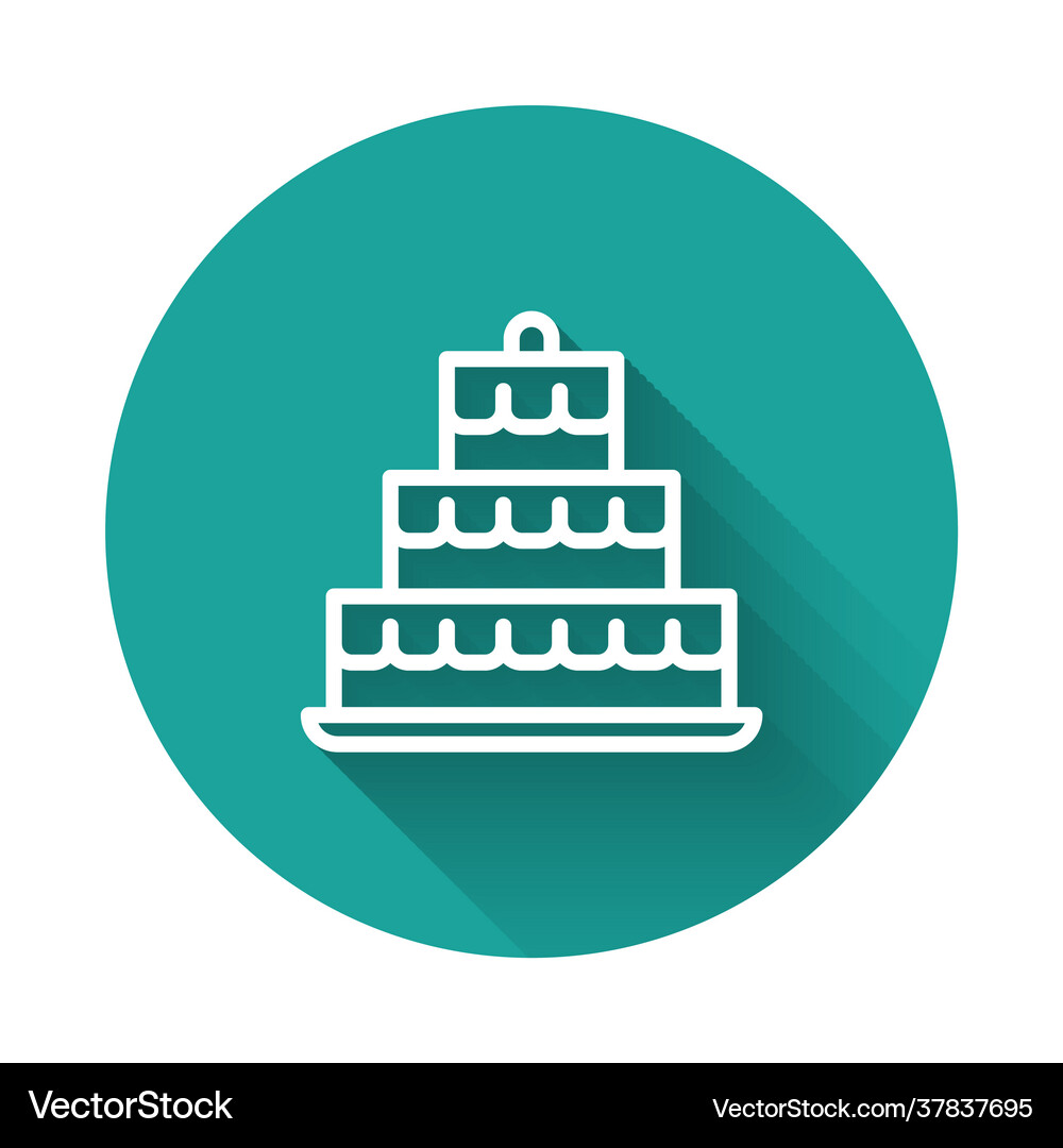 White line cake with burning candles icon isolated