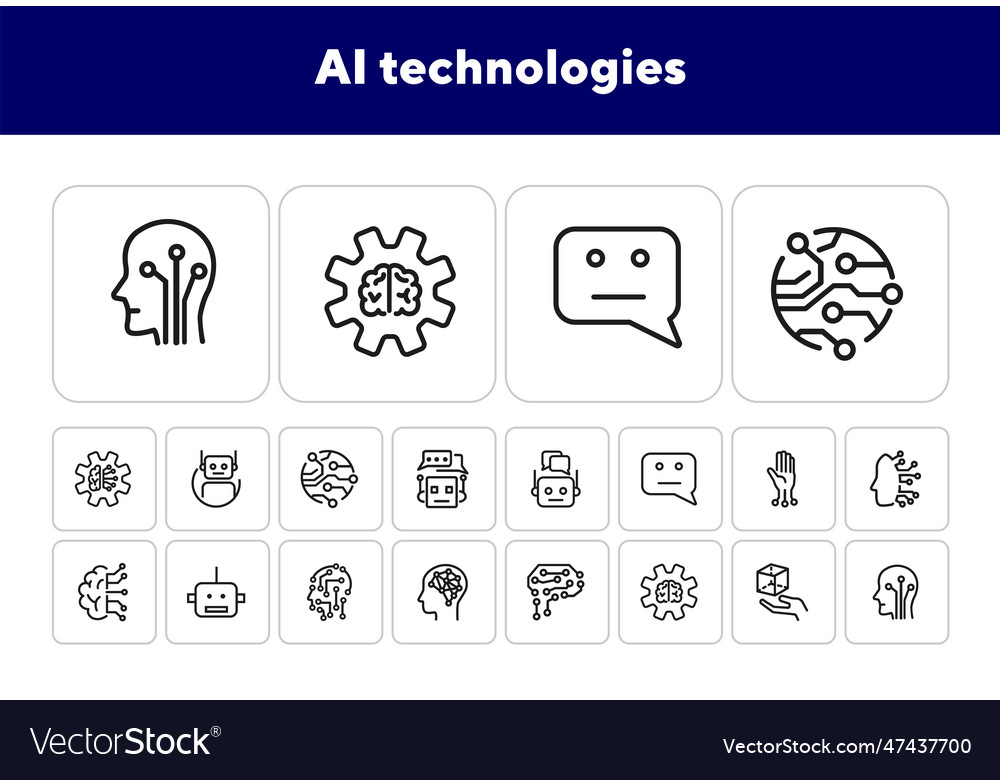 Ai technologies line icon set Royalty Free Vector Image