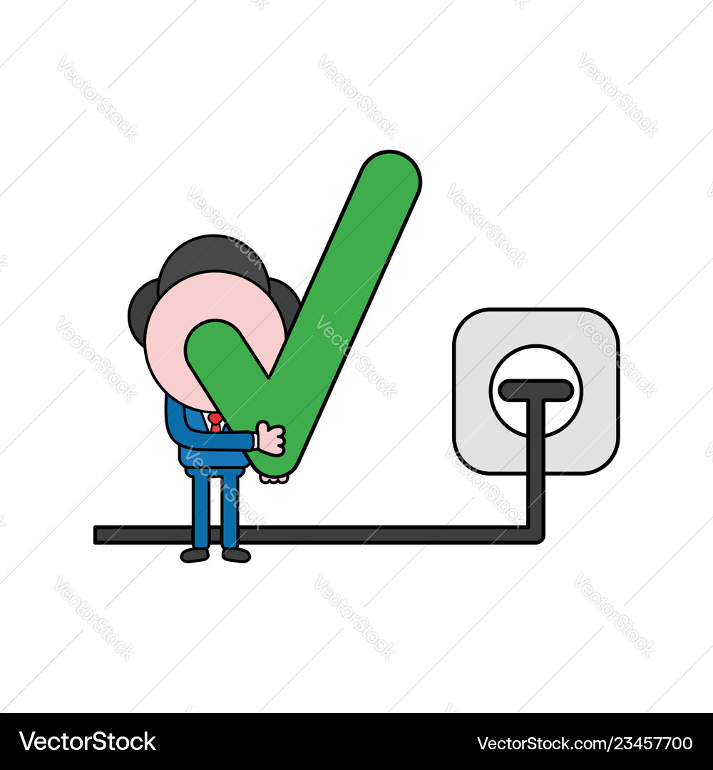 Businessman character holding check mark Vector Image