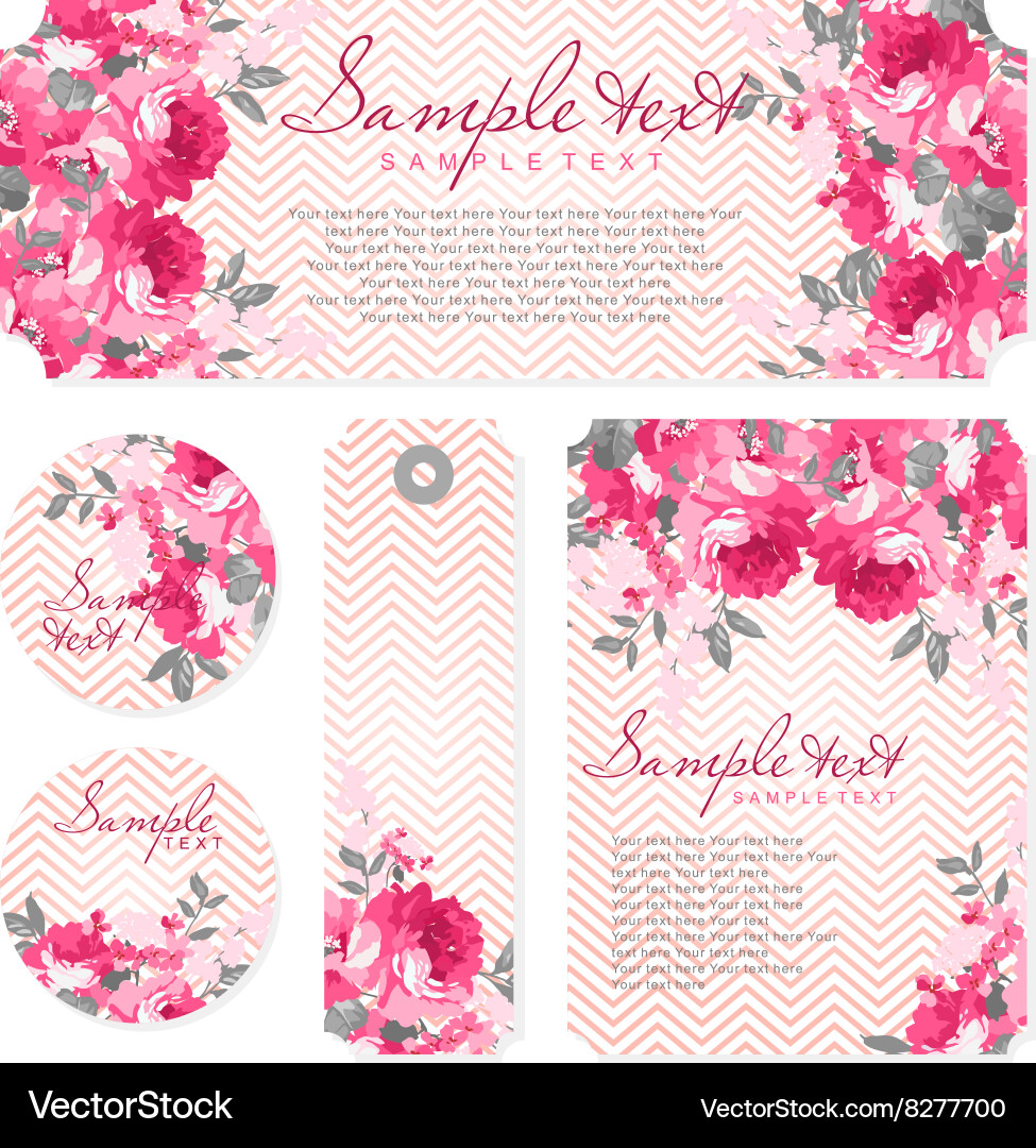 Card with pink roses and chevron Royalty Free Vector Image