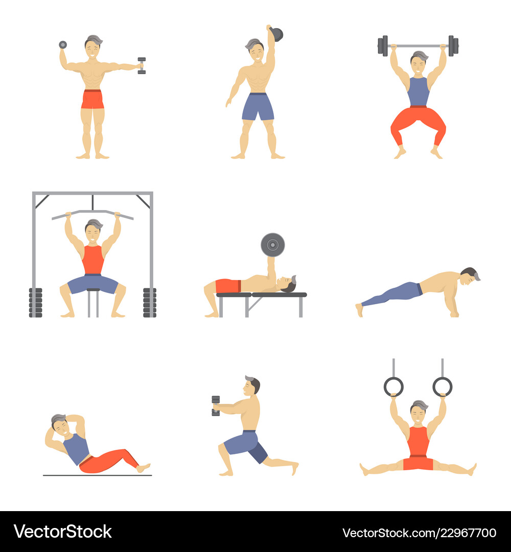 Cartoon characters muscular man icon set Vector Image