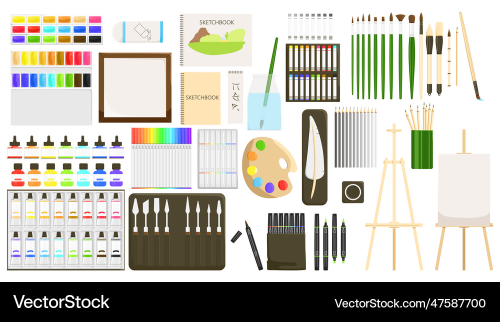 Drawing supplies set isolated on white background Vector Image