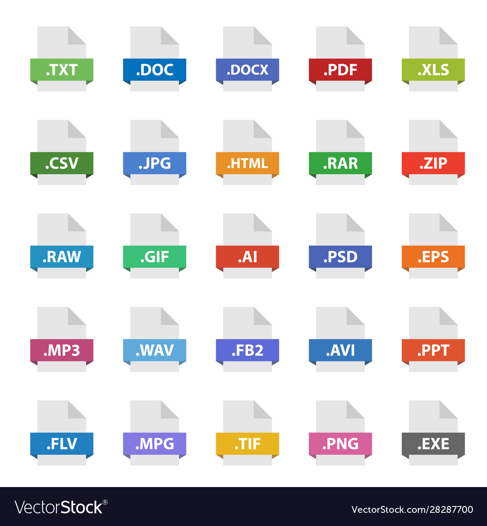 File format flat icon set document signs Vector Image