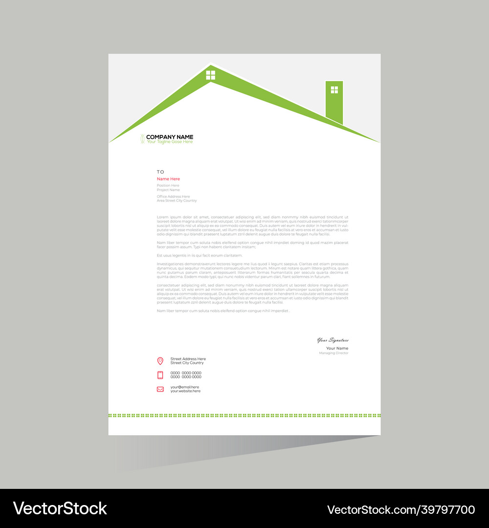 Green colored stylish home letterhead design Vector Image