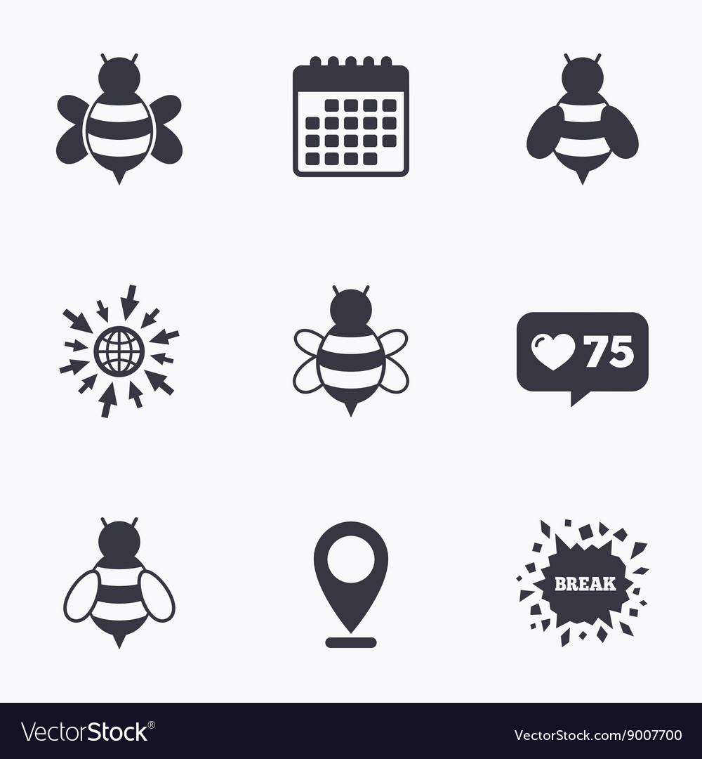 Honey bees icons bumblebees symbols Royalty Free Vector