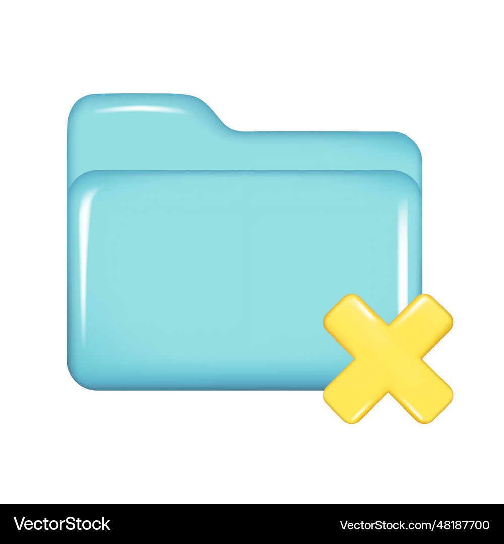 Realistic 3d blue folder yellow cross sign Vector Image