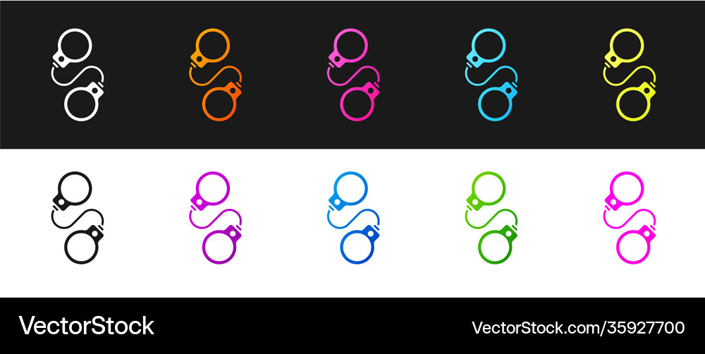 Set handcuffs icon isolated on black and white Vector Image