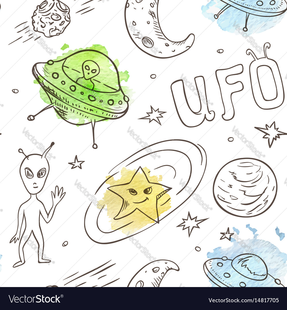 Alien Space Doodle Pattern Royalty Free Vector Image