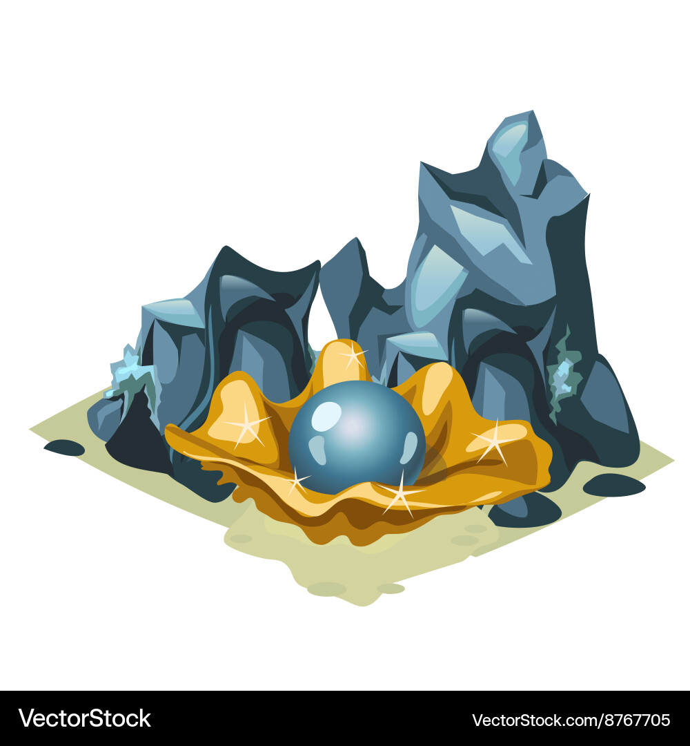 Blue pearl in golden shell among rocks Royalty Free Vector
