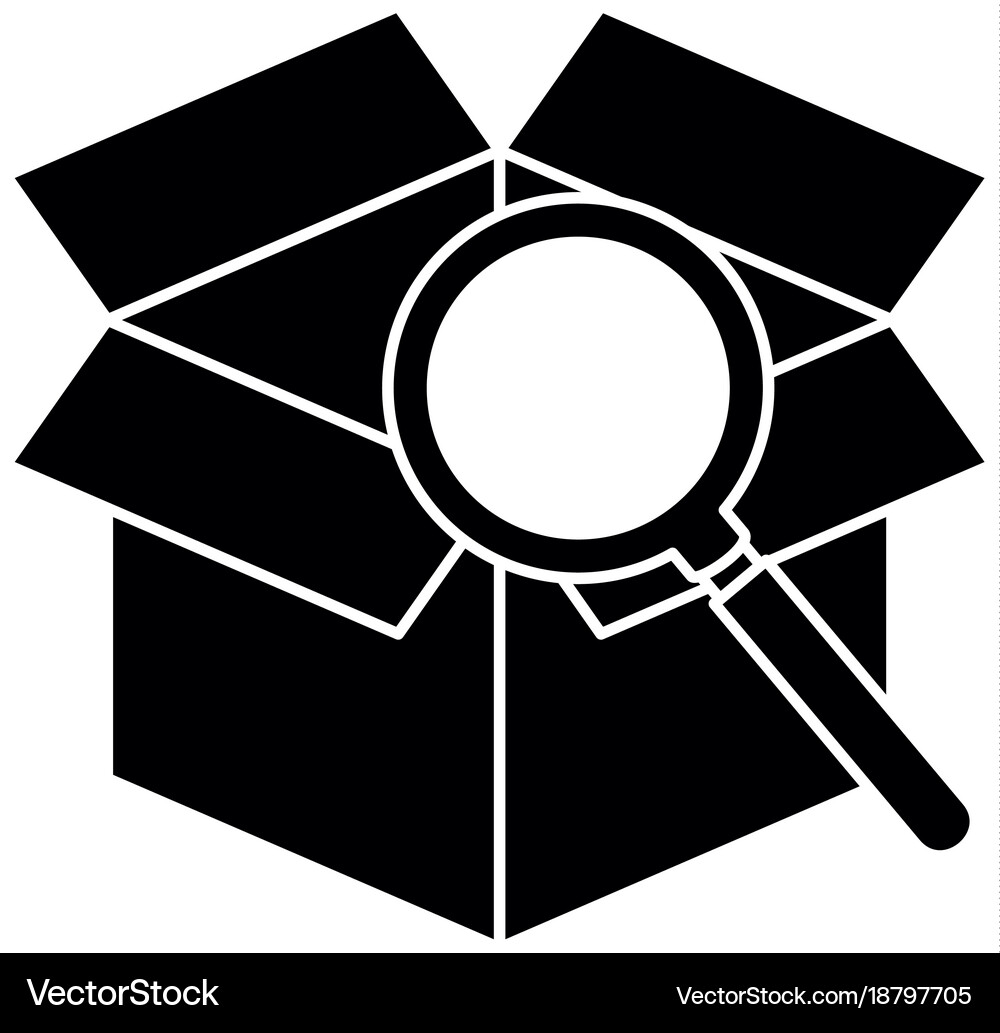 Carton box with magnifying glass Royalty Free Vector Image