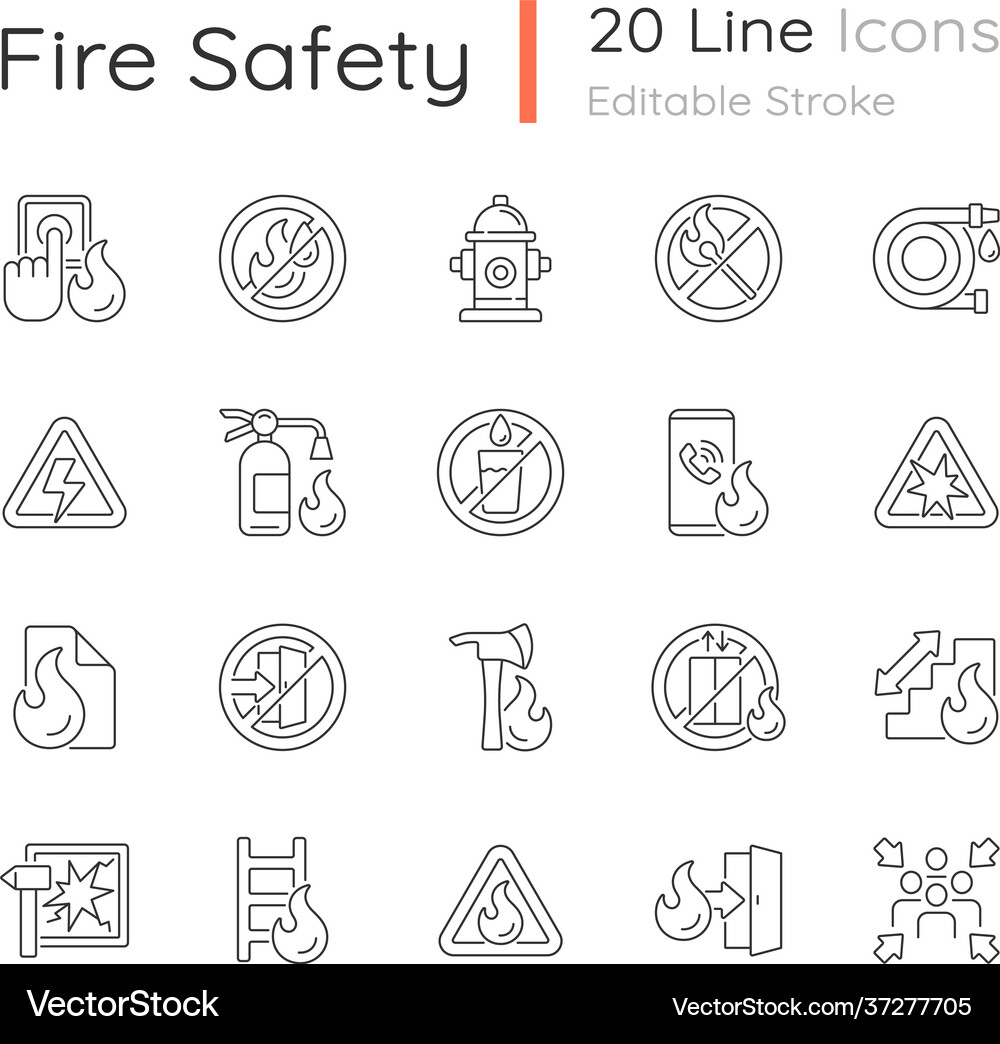 Fire Safety Linear Icons Royalty Free Vector Image