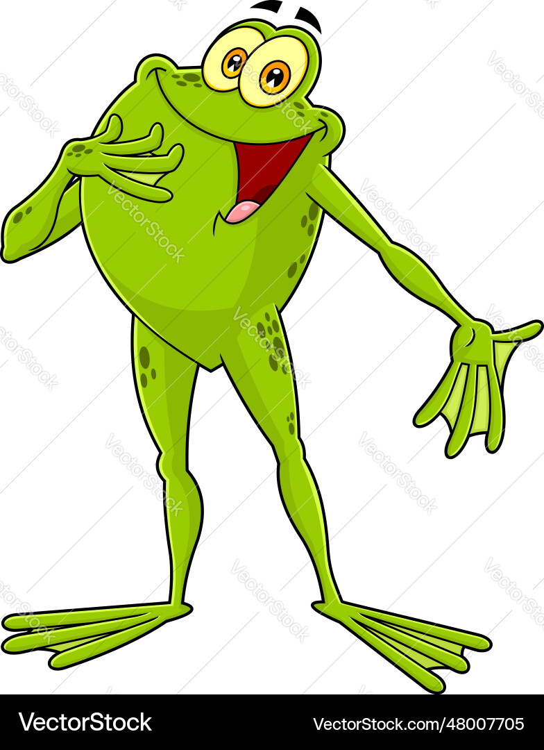 Funny green frog cartoon character singing Vector Image
