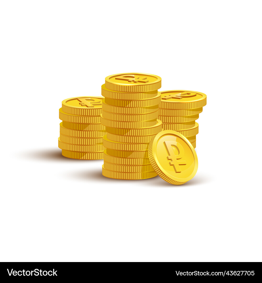 Gold coins with rouble sign flat Royalty Free Vector Image