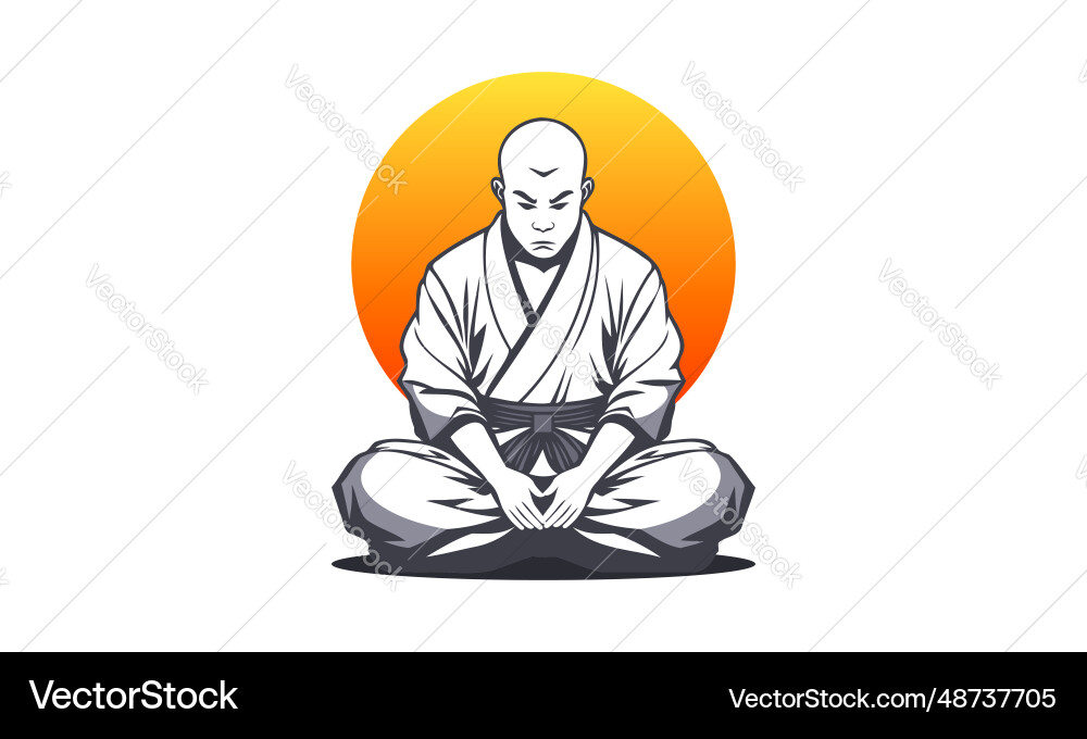 Graphic sitting sad monochrome bald monk Vector Image