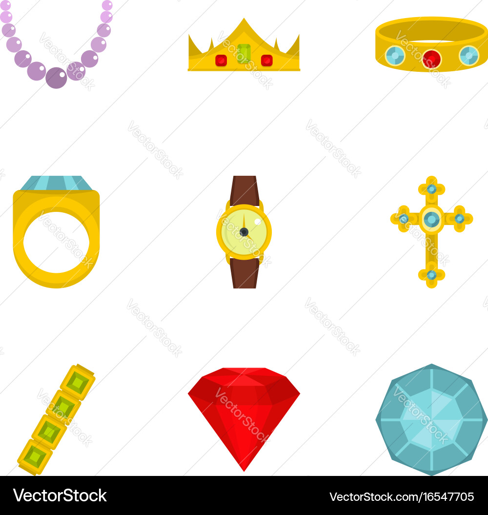 Jewelry collection icon set flat style Royalty Free Vector