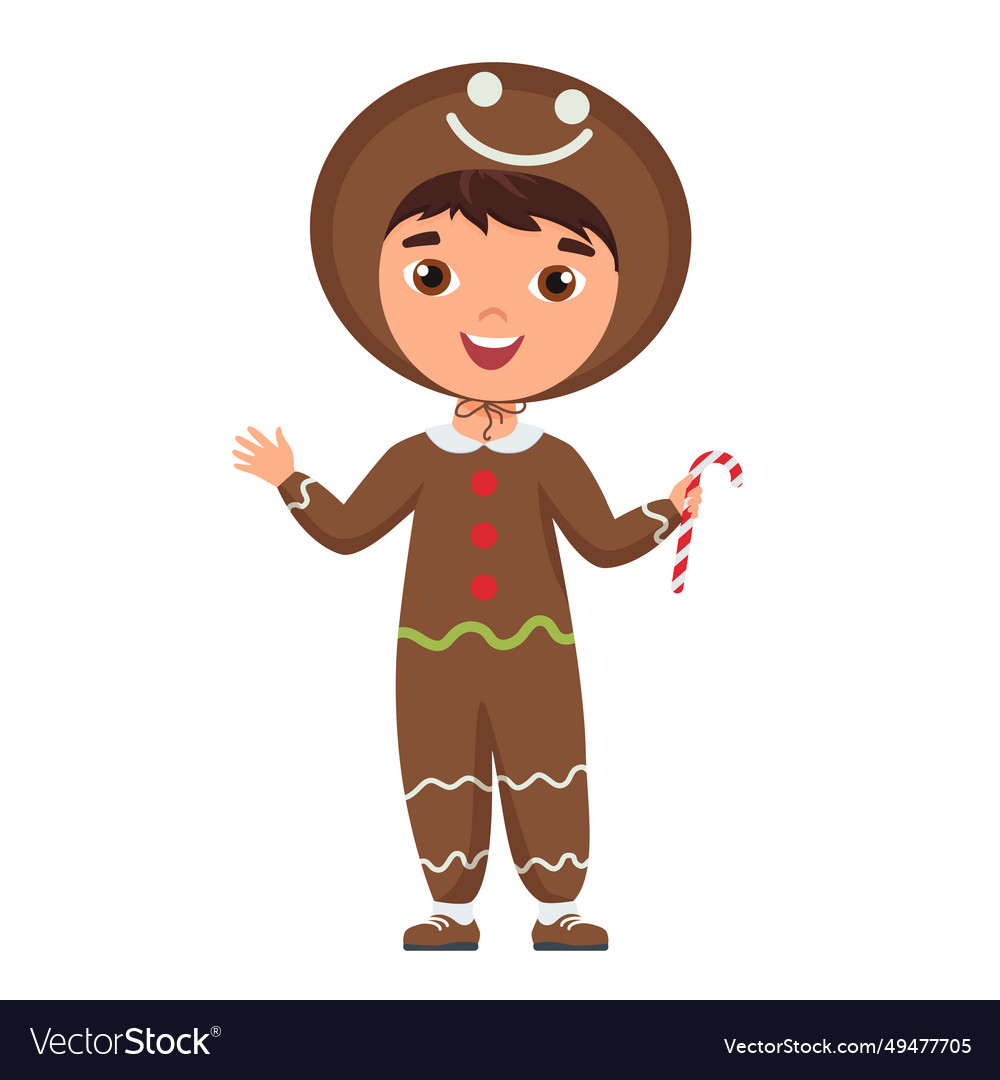 Kid gingerbread christmas costume Royalty Free Vector Image