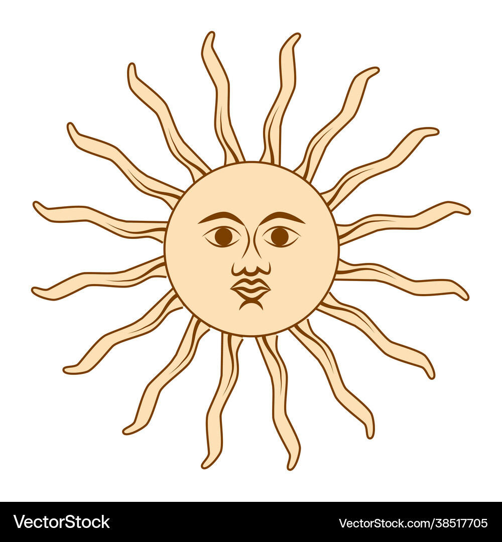 Magic concept vintage sun with face gold Vector Image