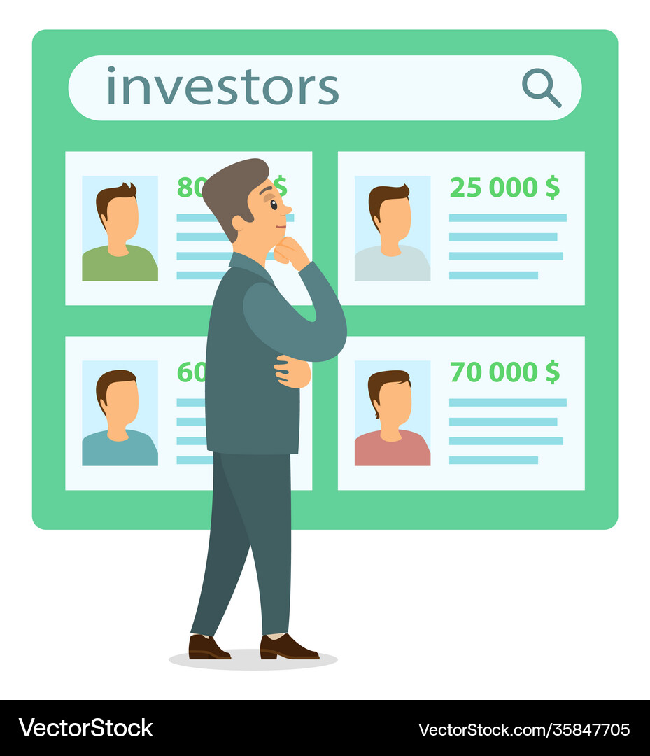 Man thinks about investors brainstorming Vector Image