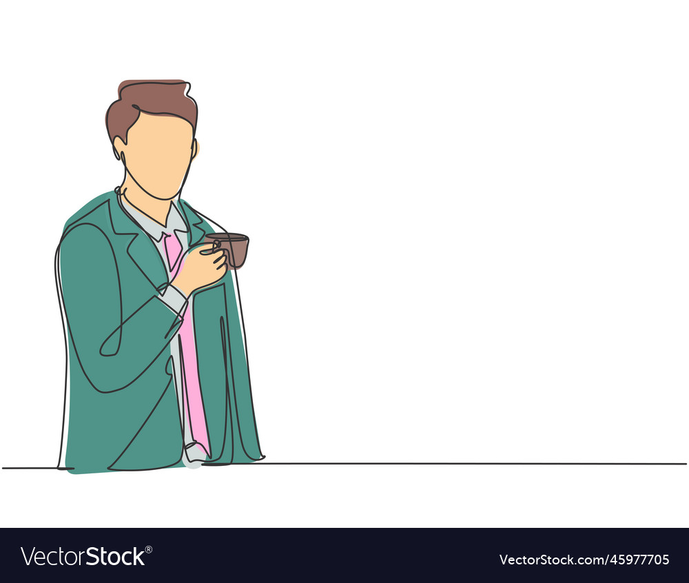 One continuous line drawing of young happy Vector Image