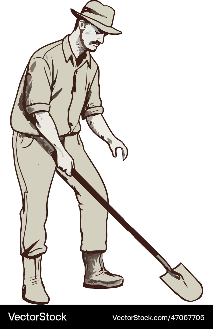One person working outdoors digging with shovel Vector Image