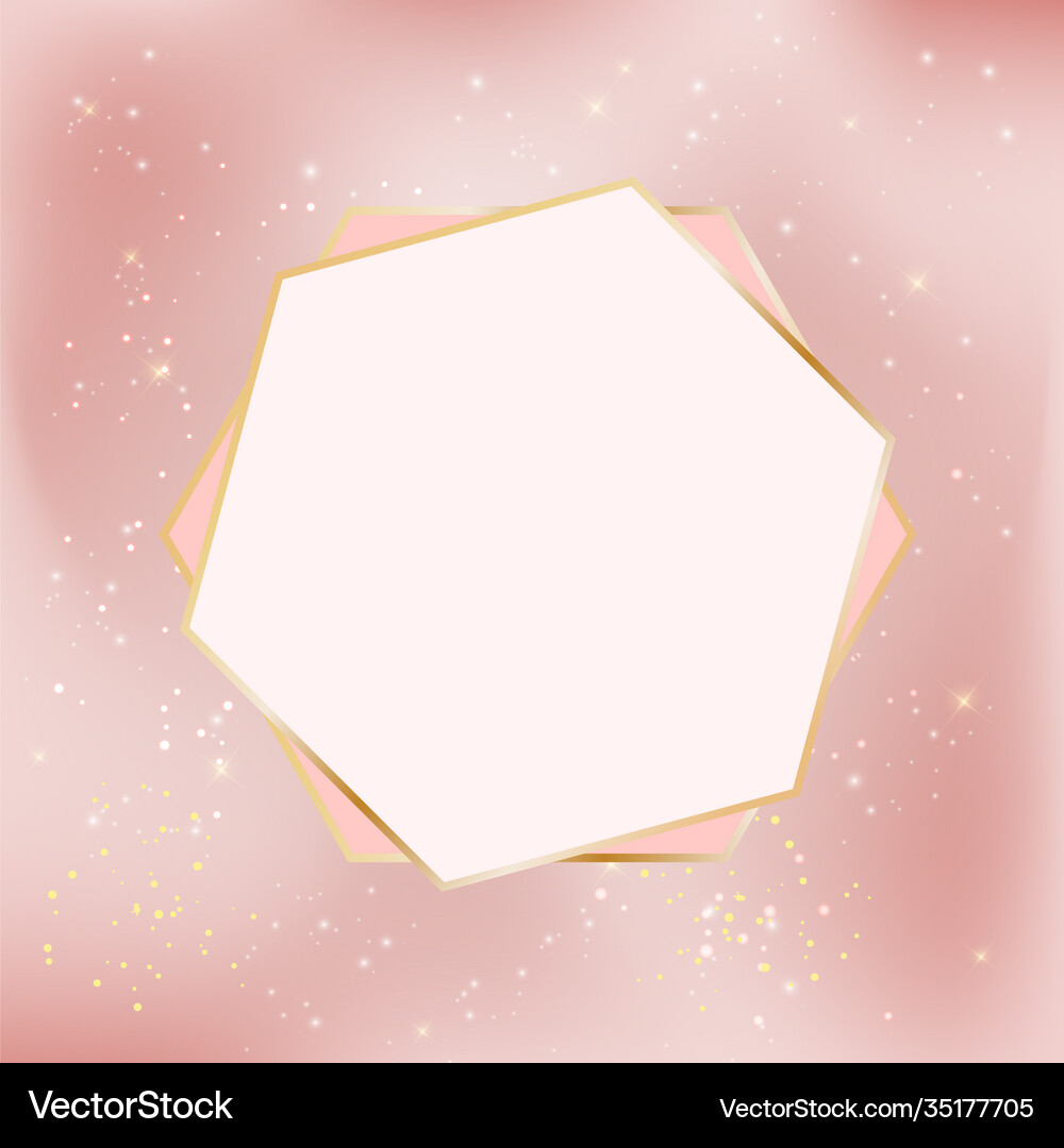 Pink glossy star background with golden frame can Vector Image