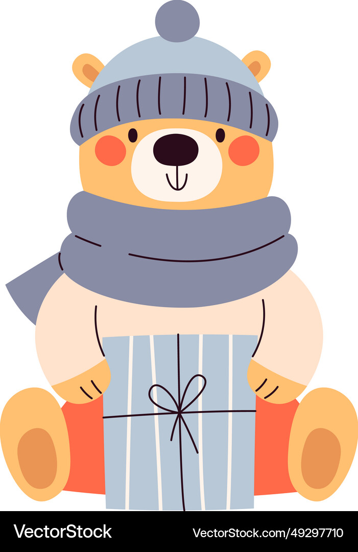Bear with winter clothes and gift Royalty Free Vector Image