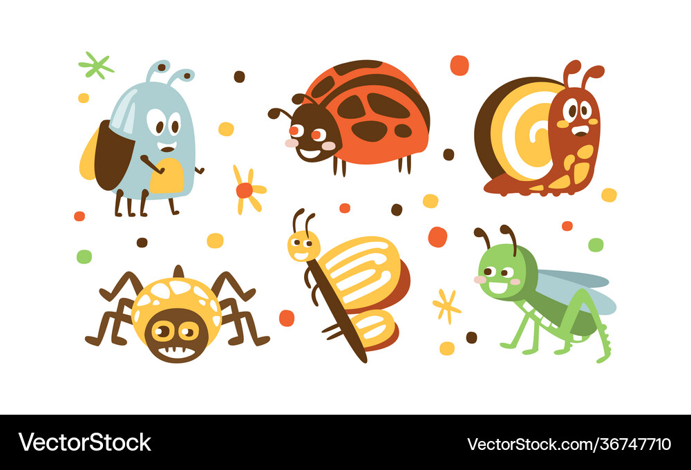 Cute funny insects collection adorable midge Vector Image