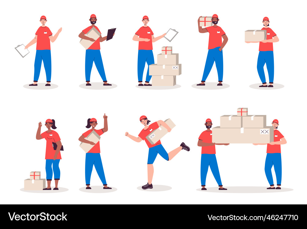 Delivery staff people set in flat design Vector Image