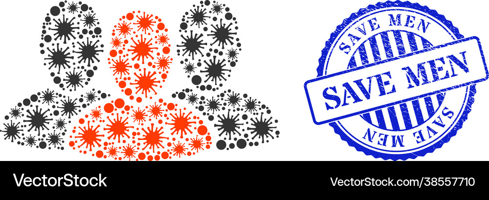 Grunge save men badge and infection user group Vector Image