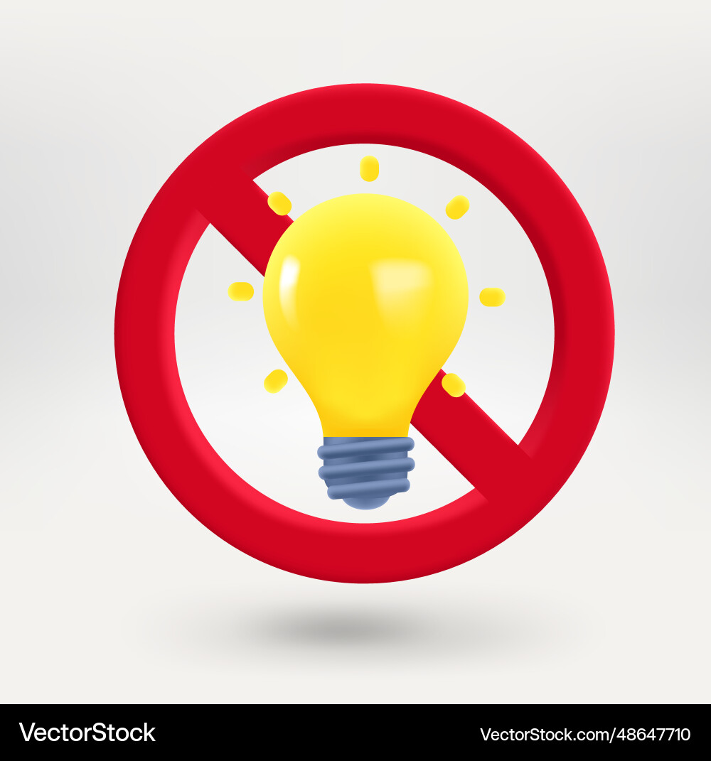Lighting bulb icon in red circle with crossed Vector Image
