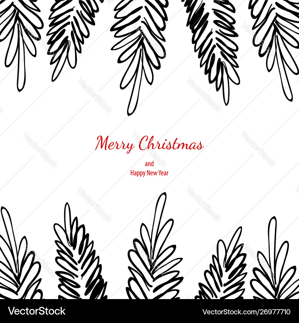 Merry christmas doodle card simple frame gift Vector Image