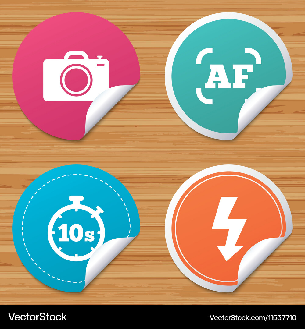 Photo camera icon flash light and autofocus af Vector Image