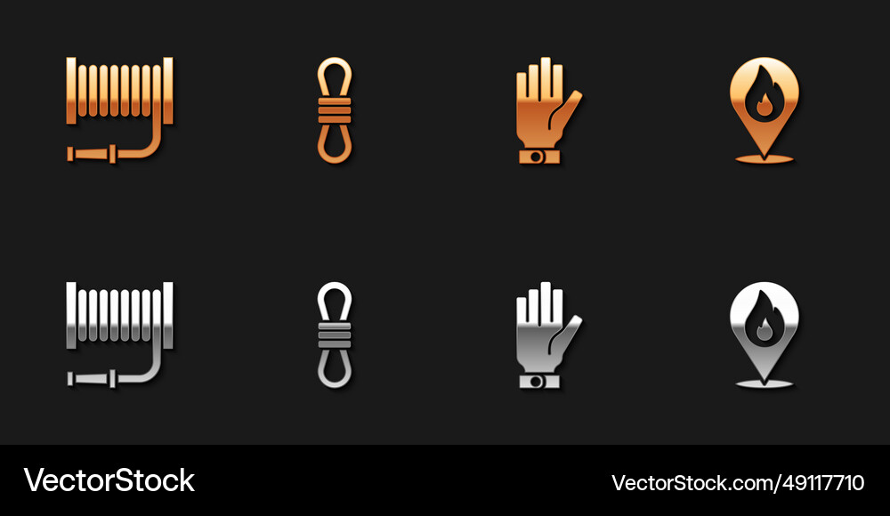 Set fire hose reel climber rope firefighter Vector Image