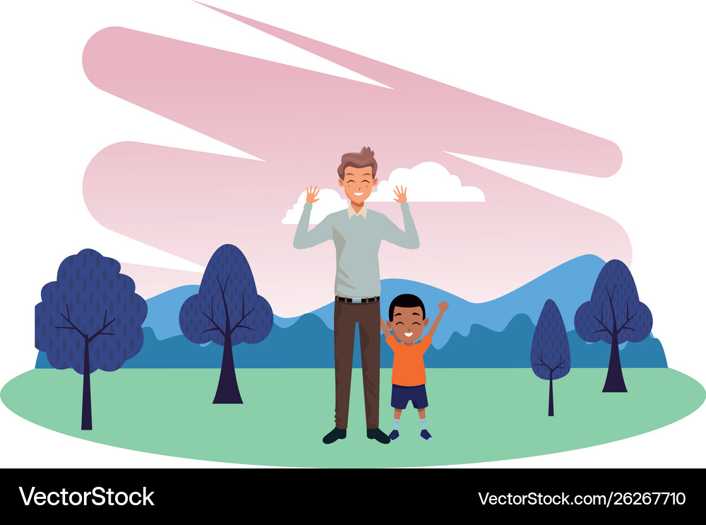 Single father with little son cartoon Royalty Free Vector