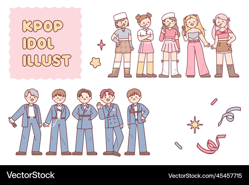 A cute k-pop idol character wearing stage Vector Image