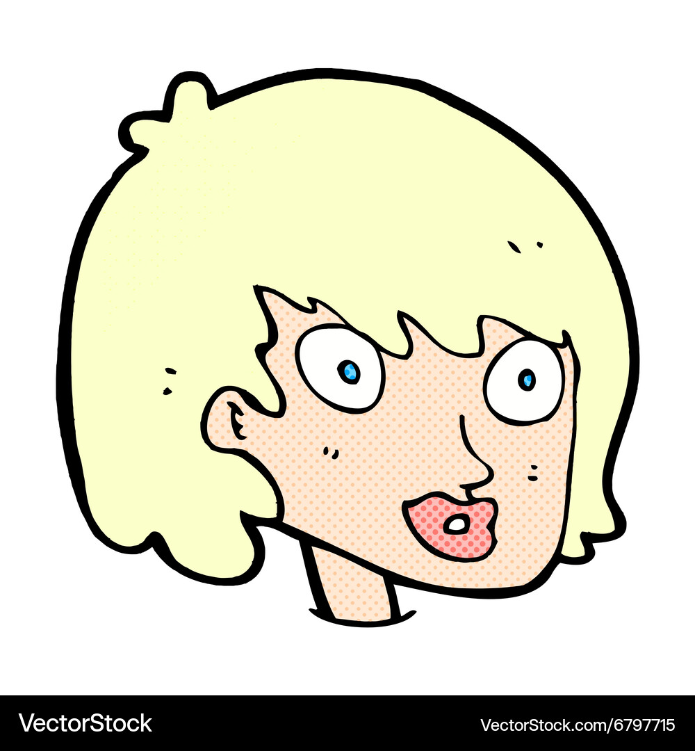 Comic cartoon happy female face Royalty Free Vector Image