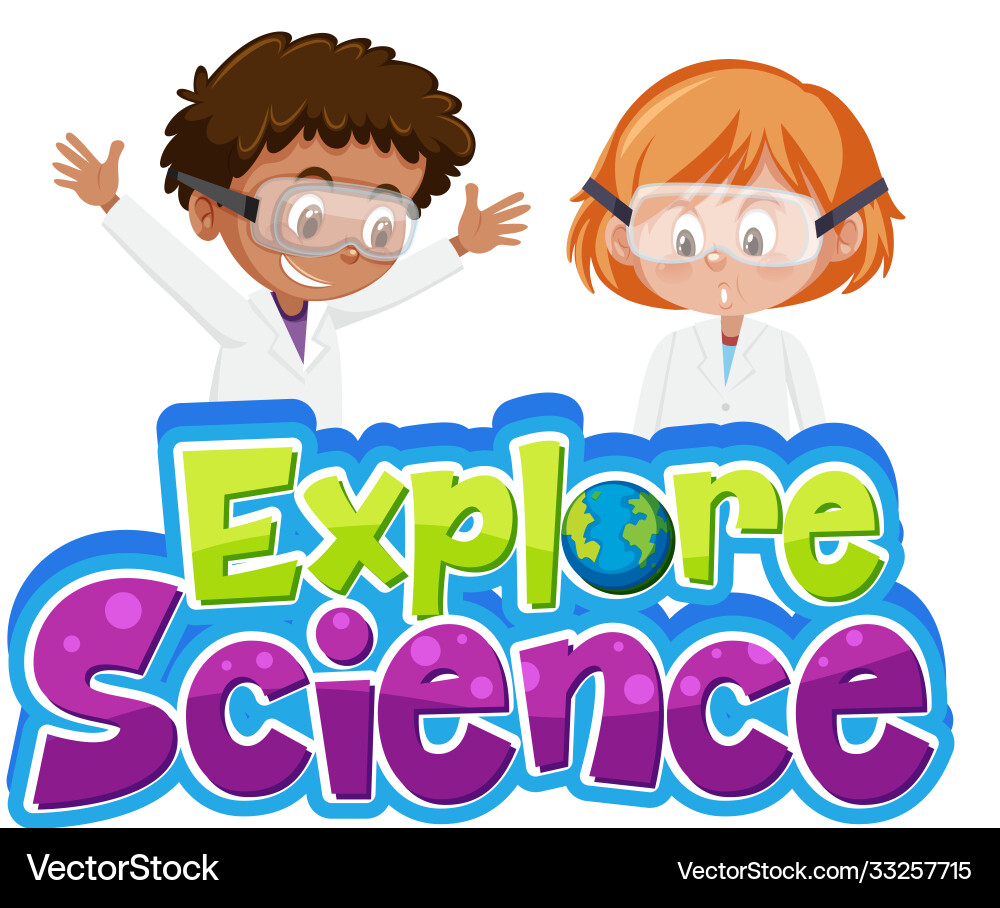 Explore science logo and two kids wearing Vector Image