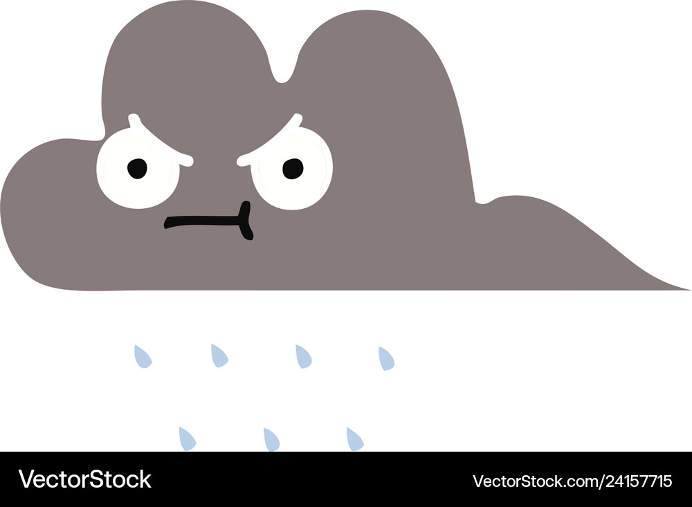 Flat color retro cartoon storm rain cloud Vector Image