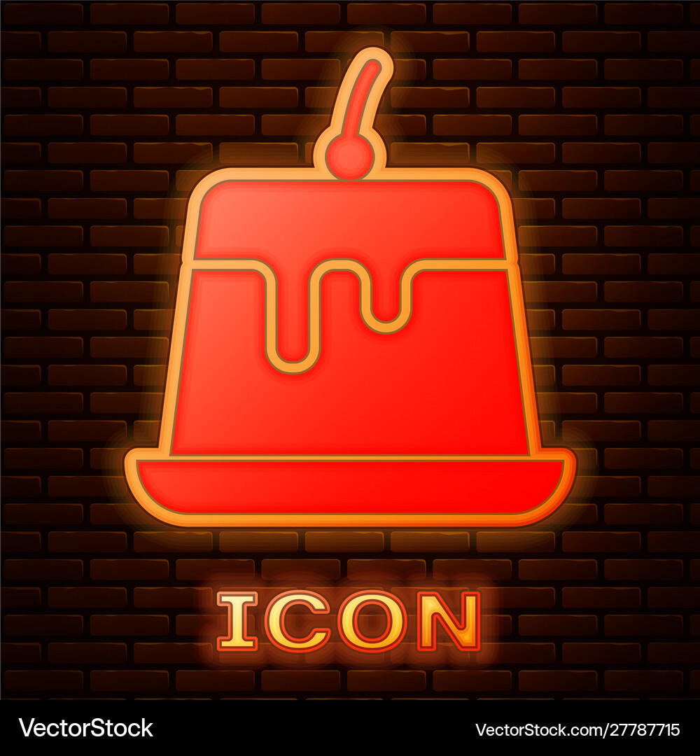 Glowing neon pudding custard with caramel glaze Vector Image