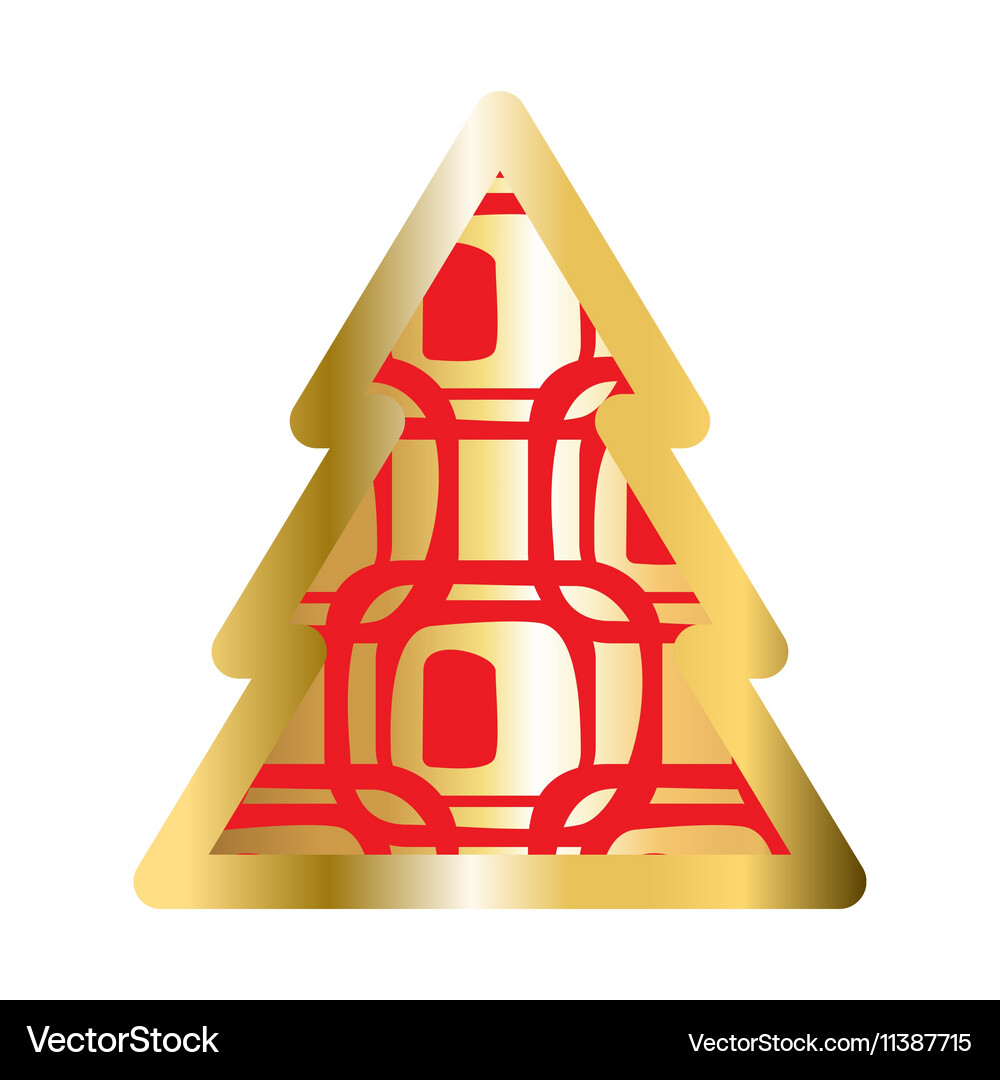 Gold and red christmas tree icon Royalty Free Vector Image