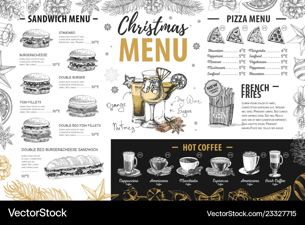 Hand drawing christmas holiday menu design Vector Image