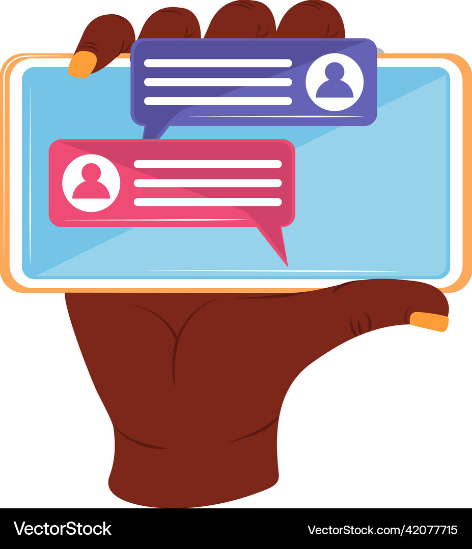 Hand with screen chat Royalty Free Vector Image