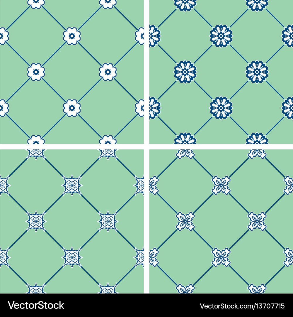 Set of seamless patterns - blue and white ceramic Vector Image