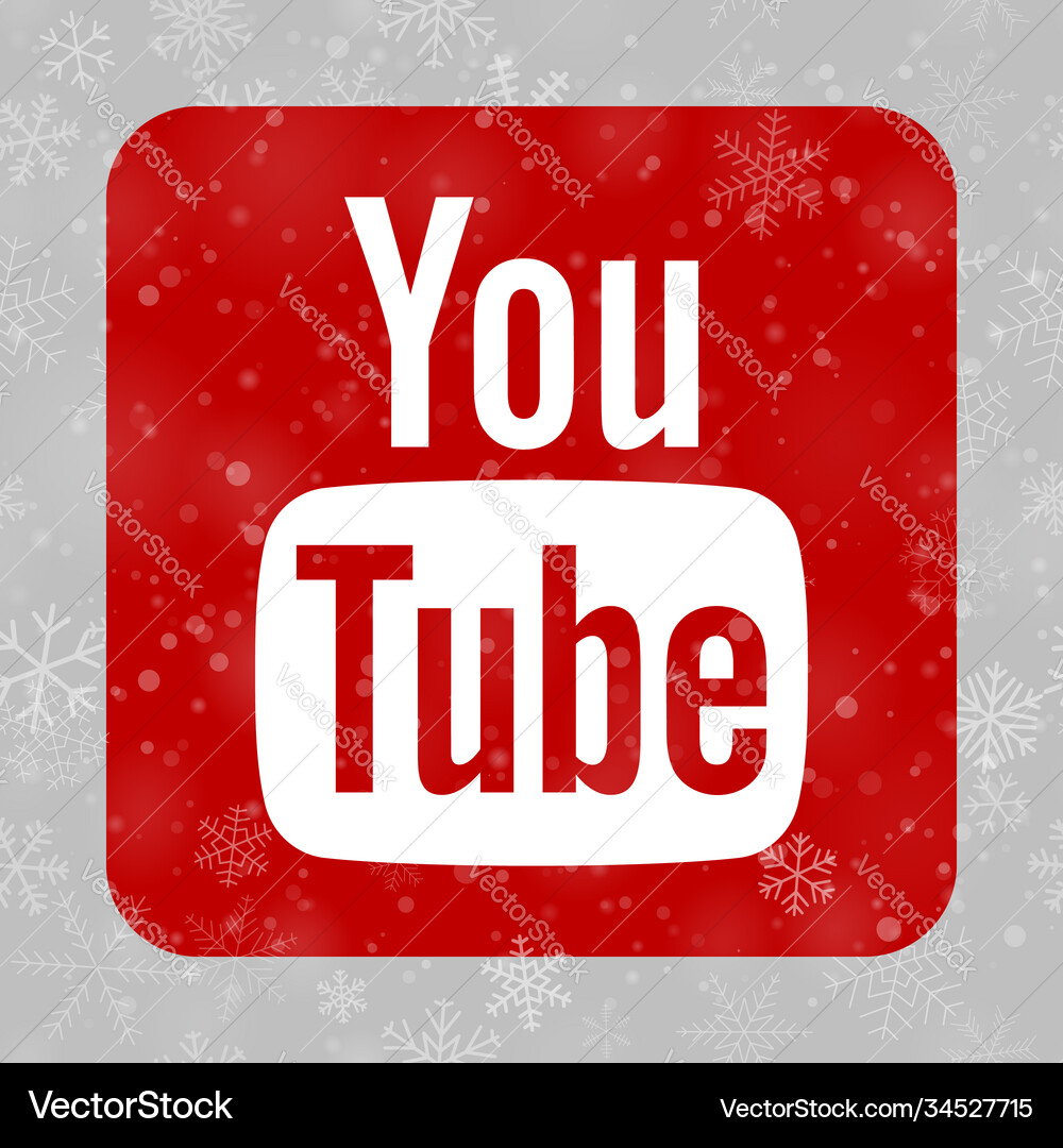 Youtube logo icon with snowflakes Royalty Free Vector Image
